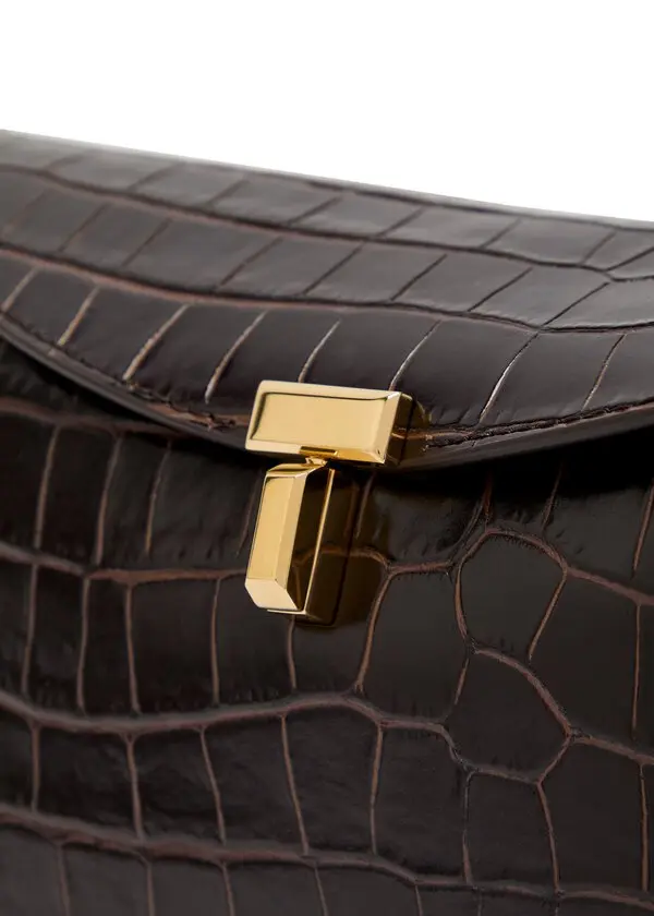 TOTEME Croc Effect Leather Clutch With T-buckle