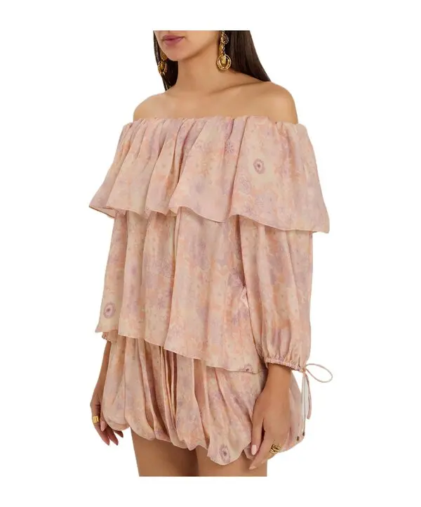Chloé Silk Floral Off-shoulder Top