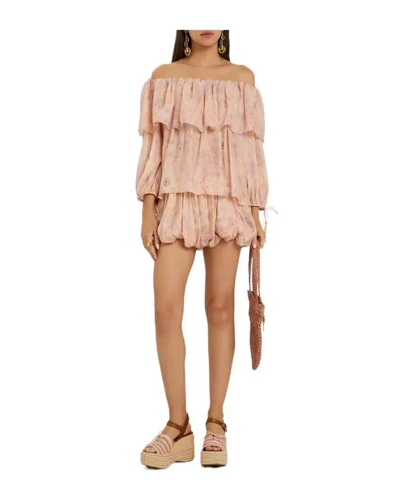 Chloé Silk Floral Off-shoulder Top
