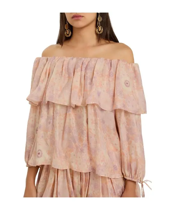 Chloé Silk Floral Off-shoulder Top
