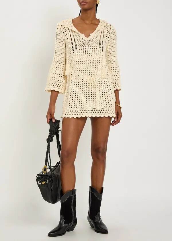 Isabel Marant Étoile Crochet Knit Hooded Cotton Blend Dress
