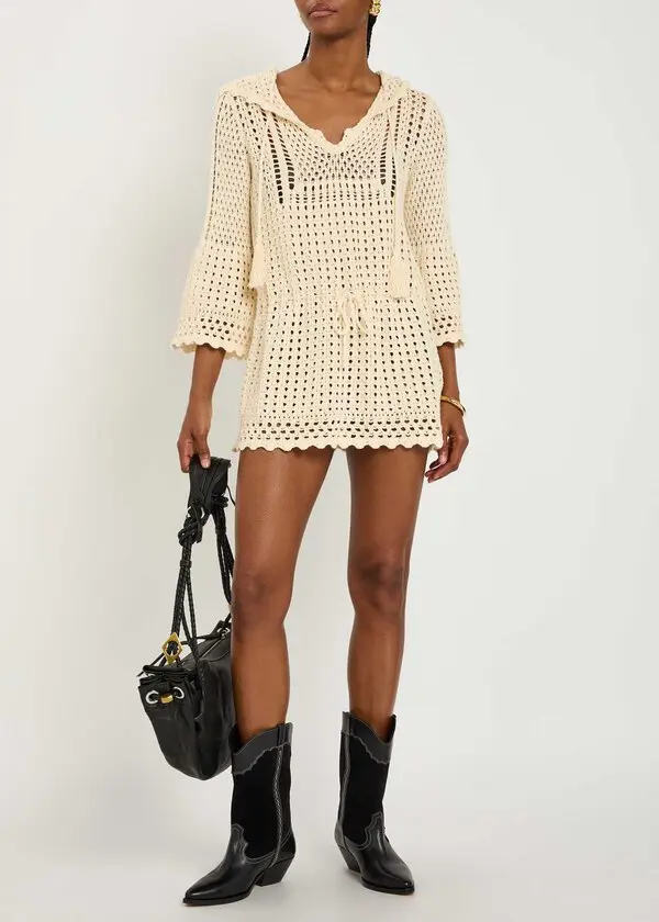 Isabel Marant Étoile Crochet Knit Hooded Cotton Blend Dress