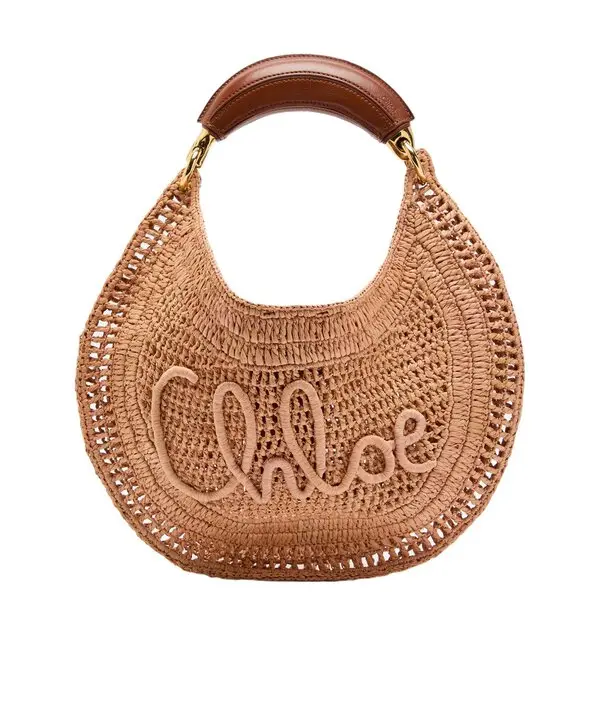 Chloé Summer Banana Logo Raffia Shoulder Bag