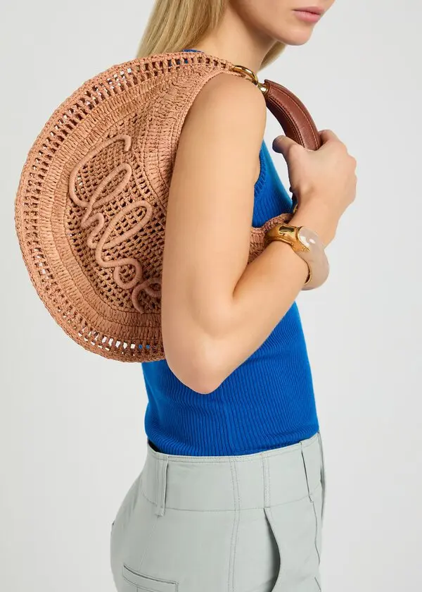 Chloé Summer Banana Logo Raffia Shoulder Bag