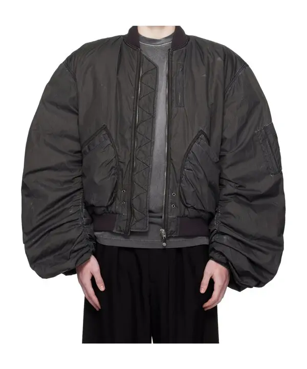We11Done Gathered-effect Bomber Jacket - Washed Black