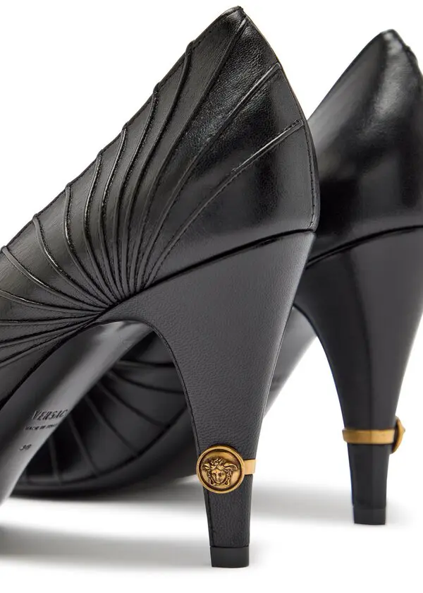 Versace 90 Pintuck Leather Pumps - Black