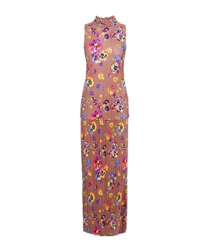 MAXCO. Sleeveless Floral-print Pleated Satin Set