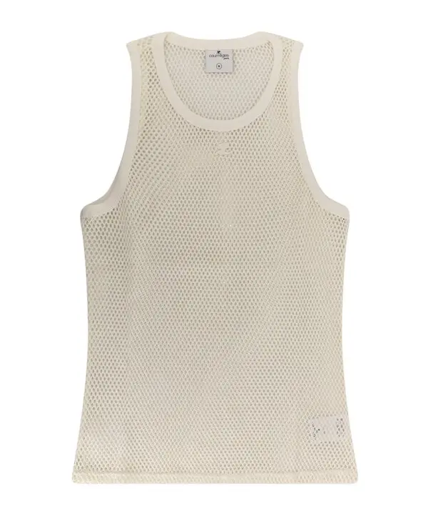 COURREGES Courrèges Logo Embroidered Straight Hem Mesh Top - Nude