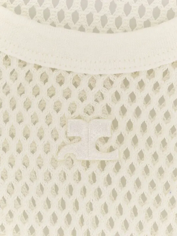 COURREGES Courrèges Logo Embroidered Straight Hem Mesh Top - Nude