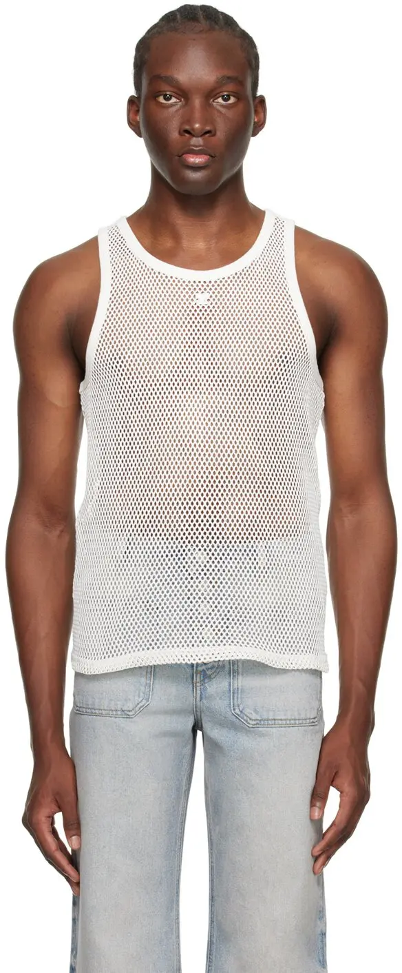 COURREGES Courrèges Logo Embroidered Straight Hem Mesh Top - Nude