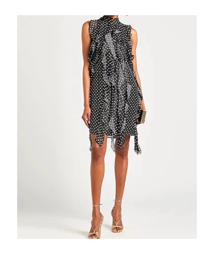 Burberry Polka Dot High Neck Ruffled Metallic Trim Dress