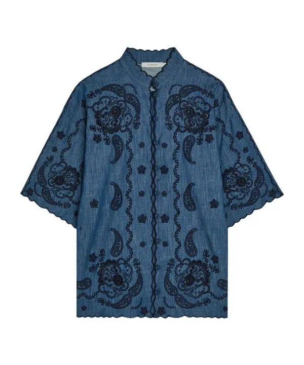 Zimmermann Aster Embroidered Denim Shirt - Blue