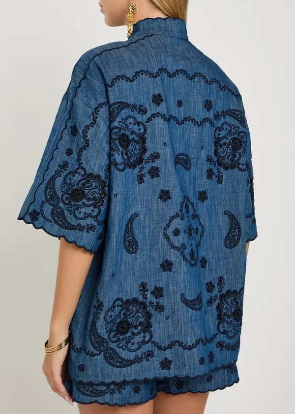 Zimmermann Aster Embroidered Denim Shirt - Blue