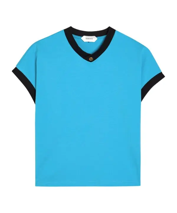 Versace Vintage Cropped Stretch-cotton T-shirt - Blue