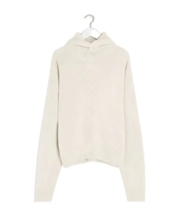LEMAIRE Long-sleeved Knitted Hoodie - Light Cream