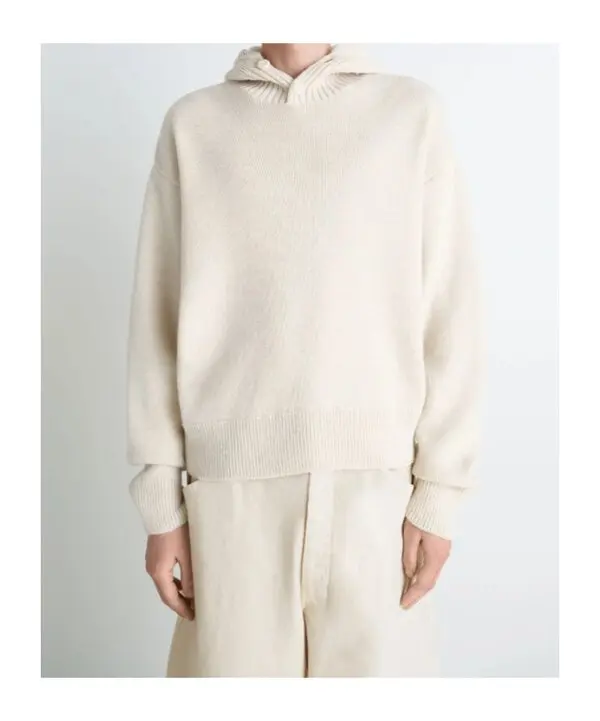 LEMAIRE Long-sleeved Knitted Hoodie - Light Cream