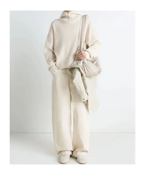 LEMAIRE Long-sleeved Knitted Hoodie - Light Cream