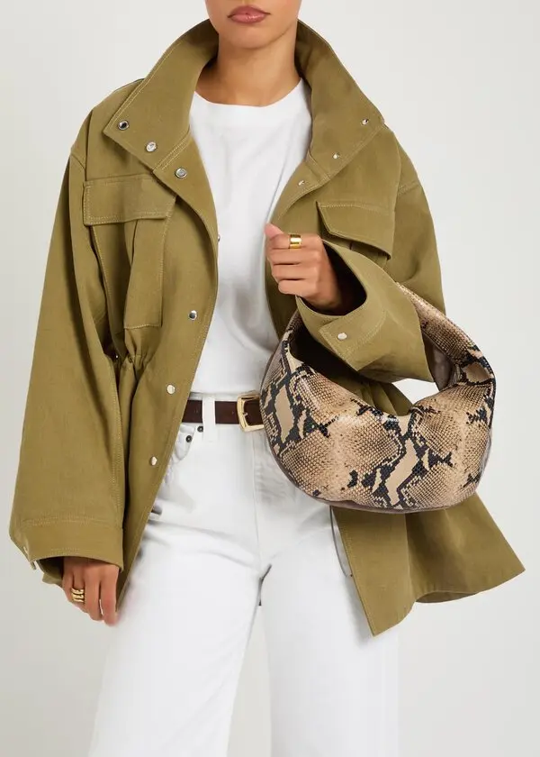 Khaite Olivia Medium Snake-effect Suede And Leather Top Handle Bag