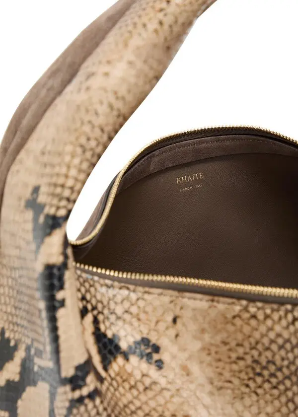 Khaite Olivia Medium Snake-effect Suede And Leather Top Handle Bag