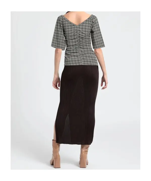 GANNI Plaid Ruched V-neck Top