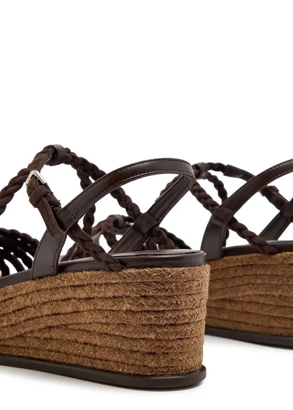 JIMMY CHOO Leather Braided Espadrille Wedge Sandals