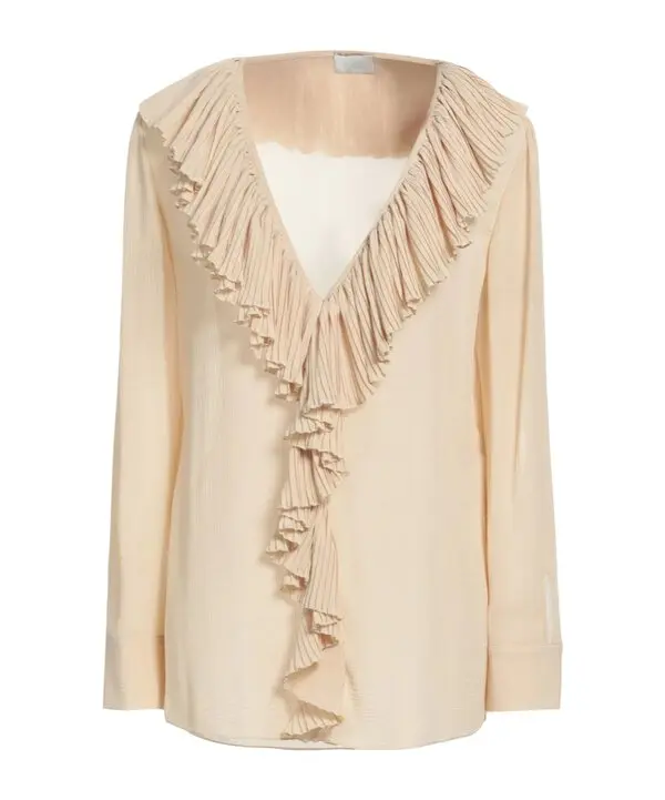 Saint Laurent Pleated V-neck Long Sleeve Shirt