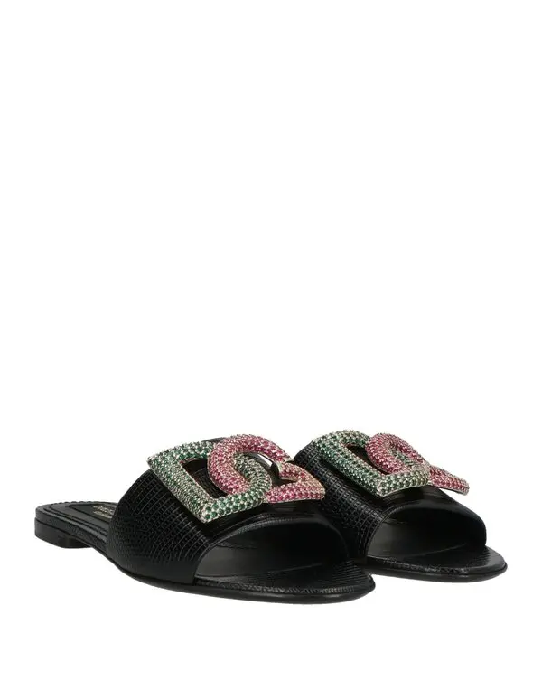 Dolce & Gabbana Embellished Lizard-effect Leather Slide Sandals