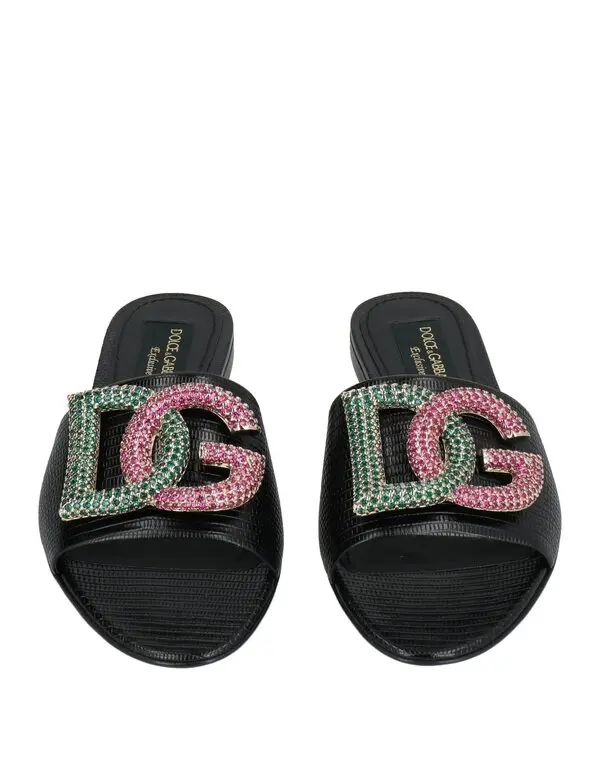 Dolce & Gabbana Embellished Lizard-effect Leather Slide Sandals