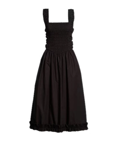 GANNI Midi Dress With Square Neckline And Pleated Skirt - Black