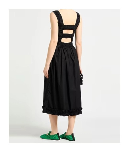 GANNI Midi Dress With Square Neckline And Pleated Skirt
