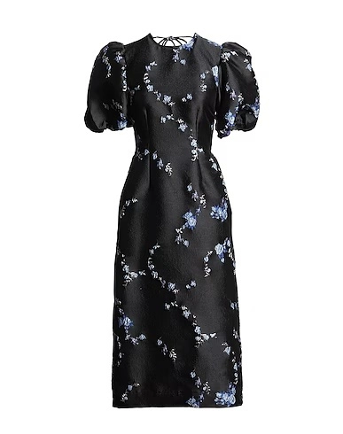 GANNI Floral Print Puff Sleeve Midi Dress