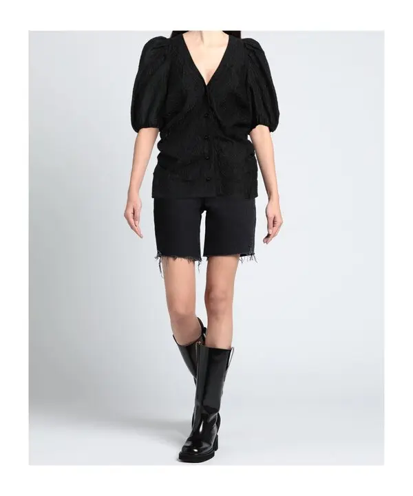GANNI Jacquard Puff Sleeve V-neck Shirt