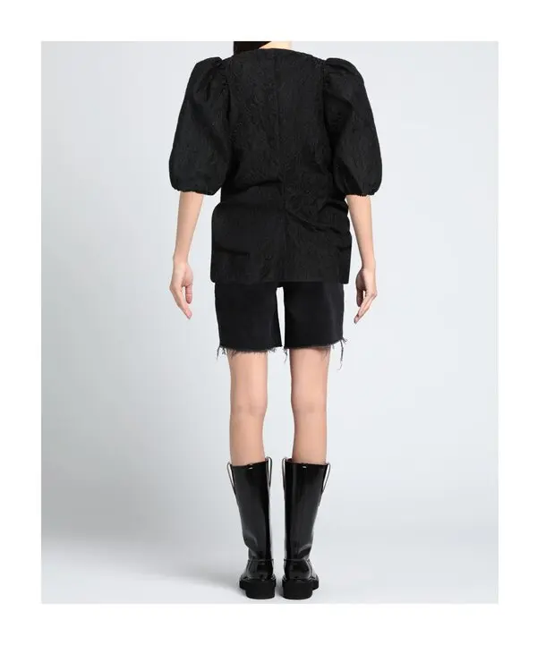GANNI Jacquard Puff Sleeve V-neck Shirt
