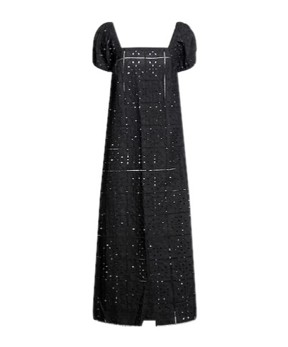 GANNI Short Sleeve Square Neck Lace Dress