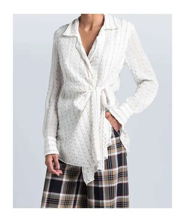 Chloé Striped Long Sleeve Wrap Top With Lapels And Ties