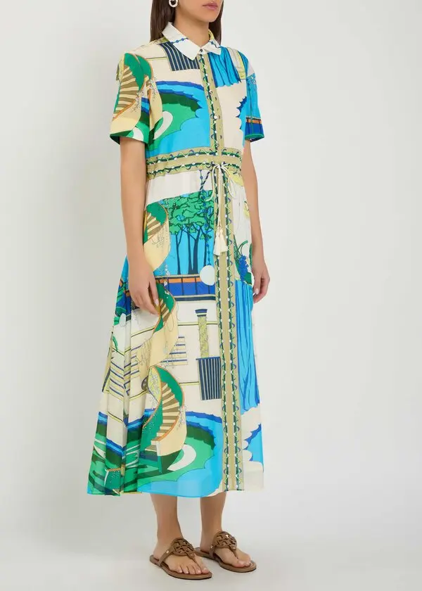 Tory Burch Printed Silk And Cotton-blend Shirt Dress