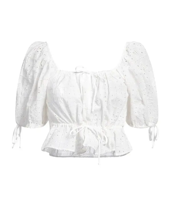 GANNI Embroidered Square Neck Top