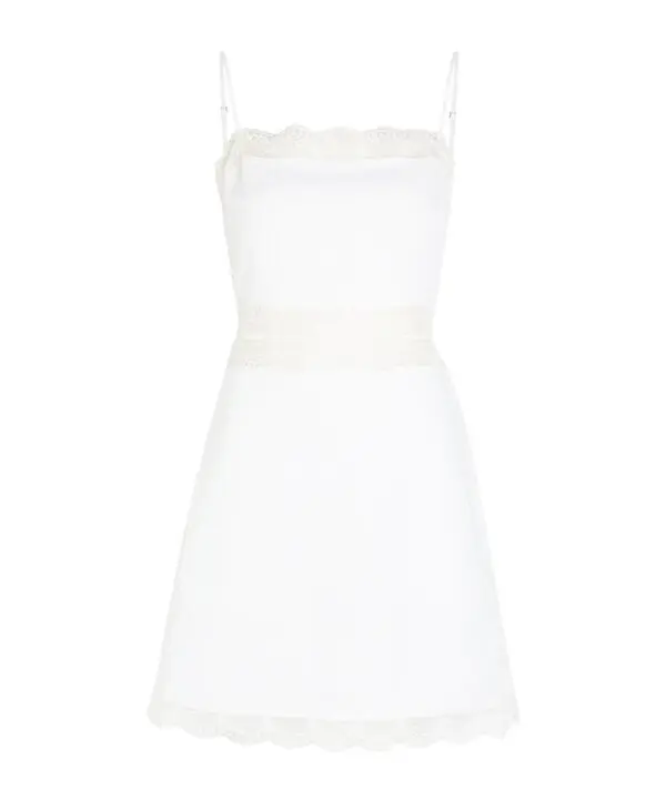 Staud Linen Square Neck Dress With Guipure Lace Trims