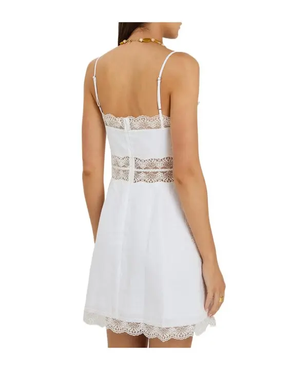 Staud Linen Square Neck Dress With Guipure Lace Trims