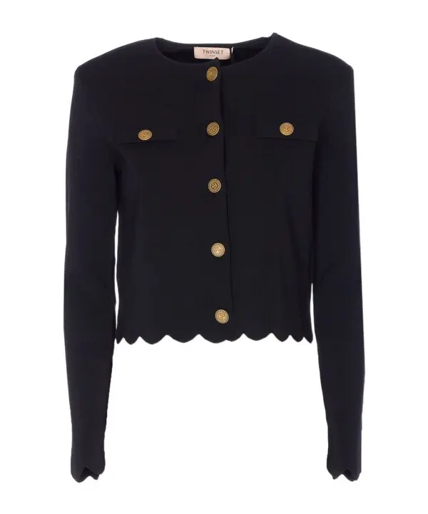 TWINSET Crocheted Buttoned Crewneck Jacket