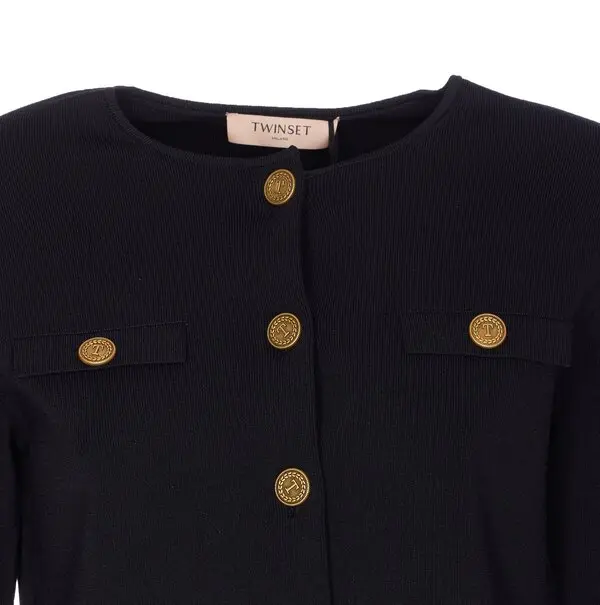 TWINSET Crocheted Buttoned Crewneck Jacket