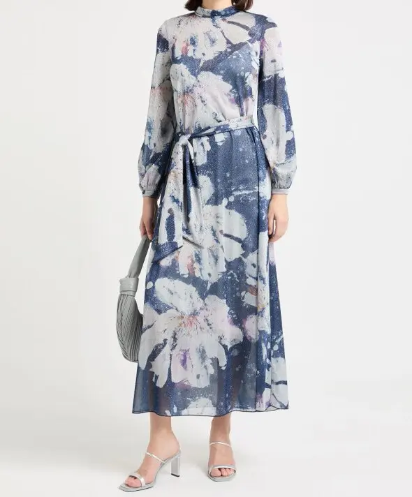 MAXCO. Max&co. Floral Metallic Jersey Bell Sleeve Dress