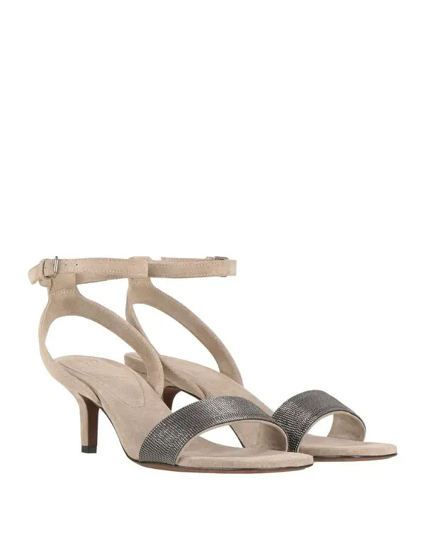 Brunello Cucinelli Embellished Two-tone Slingback Sandals - Grey