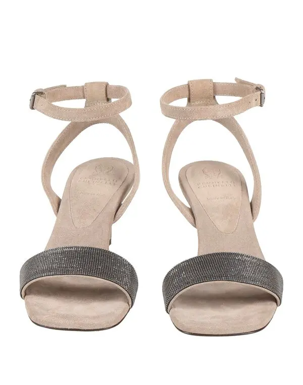 Brunello Cucinelli Embellished Two-tone Slingback Sandals - Grey