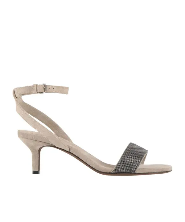 Brunello Cucinelli Embellished Two-tone Cone Heel Slingback Sandals