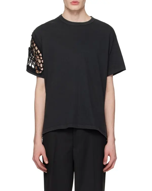 MISBHV Crochet-panelled Spider Web Pattern T-shirt - Black