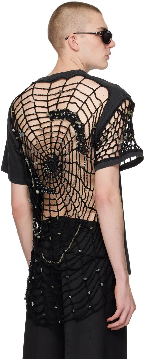 MISBHV Crochet-panelled Spider Web Pattern T-shirt