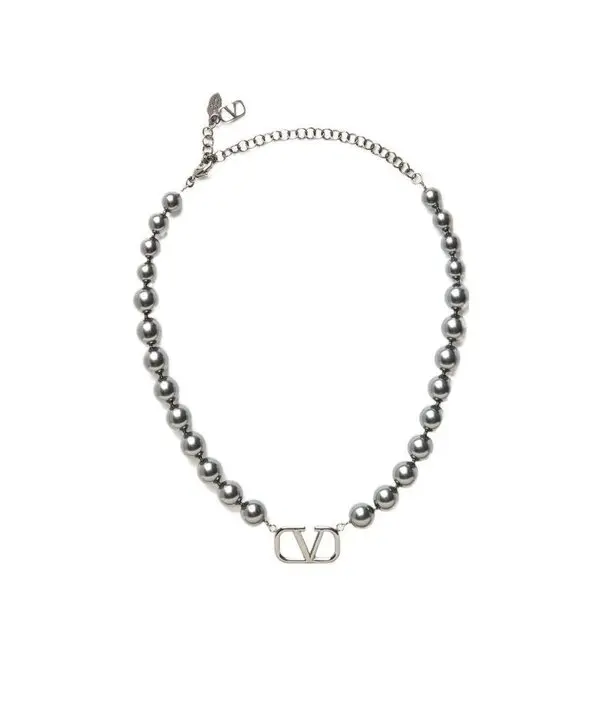 Valentino Garavani Vlogo Signature Metal Choker With Swarovski Pearls - Gray