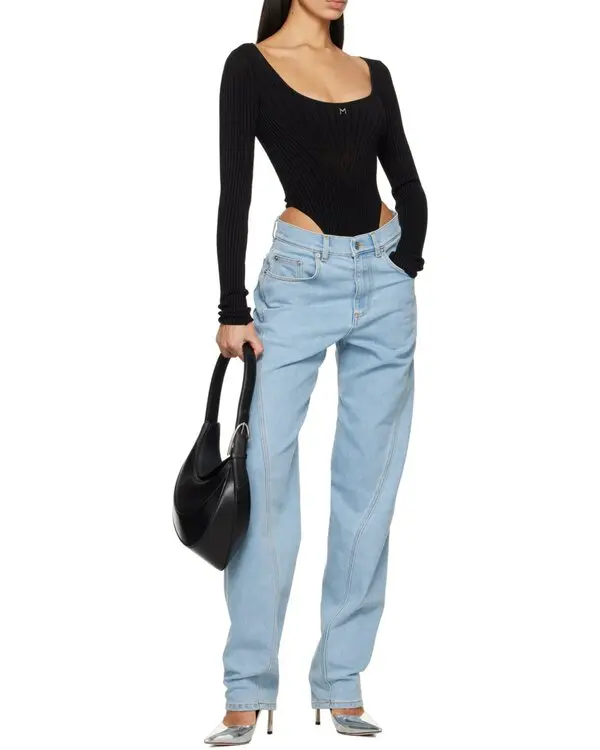 MUGLER Logo-plaque Ribbed Bodysuit