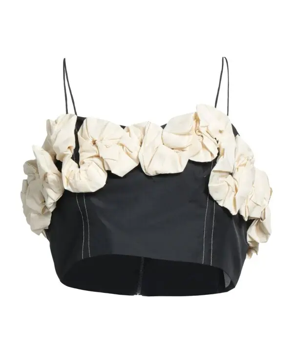 GANNI Floral Appliqué Suspender Belt - Black